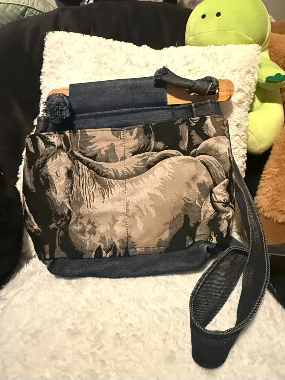 Bags | Horse Print Denim Crossbody Bag In Blue | Poshmark